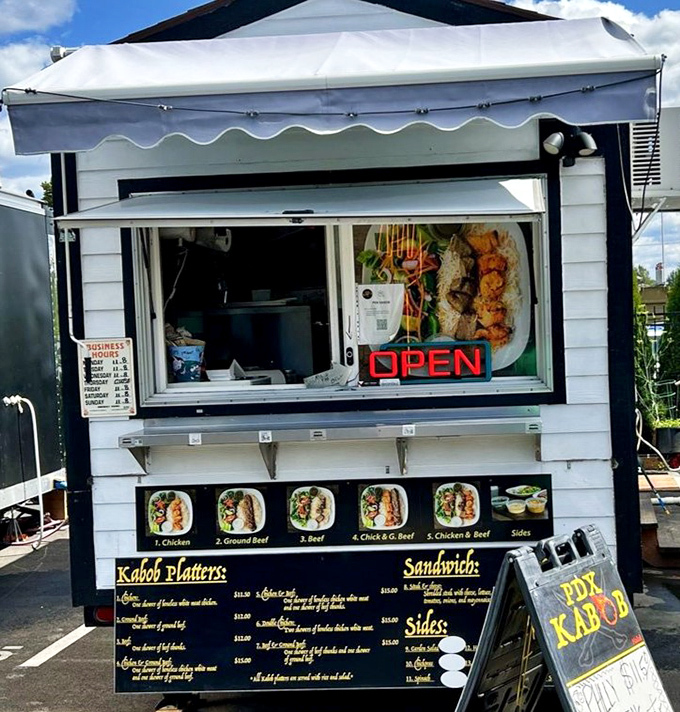 PDX Kabob offers Middle Eastern delights, proving that this food plaza brings international flavors to this corner of Oregon.