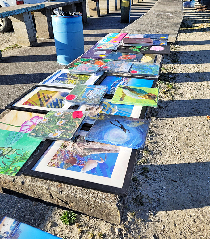 Local art spread out like a gallery without walls. Each canvas offers a window into someone's vision of the Carolina landscape.