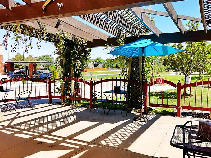 The outdoor patio offers a sunny retreat for post-seafood digestion&mdash;because sometimes you need fresh air after conquering a mountain of crab.