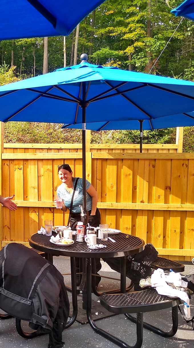 The outdoor seating area offers a sunny spot to enjoy your meal while watching the world of Alexandria pass by.