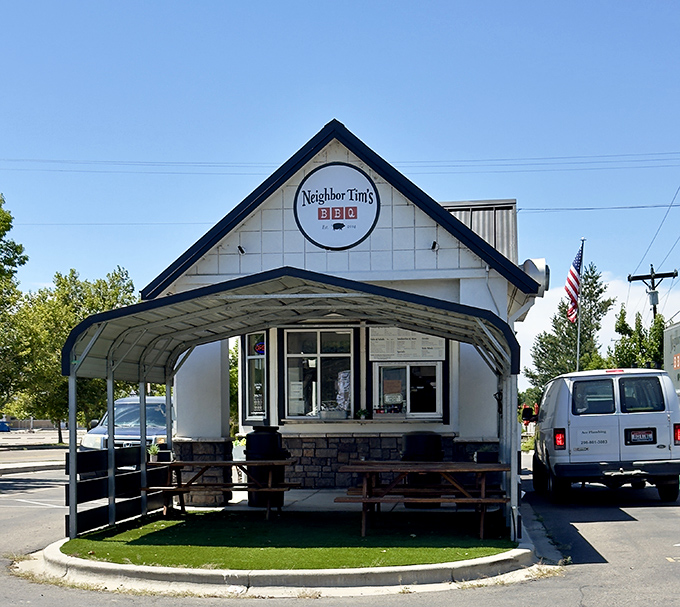 The front porch of flavor town. These picnic tables have supported more happy elbows than a retirement community bingo night.