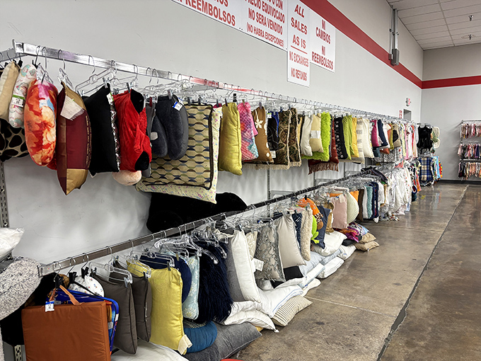The pillow section: where decorative cushions and throw pillows get their second act in living rooms across Houston.