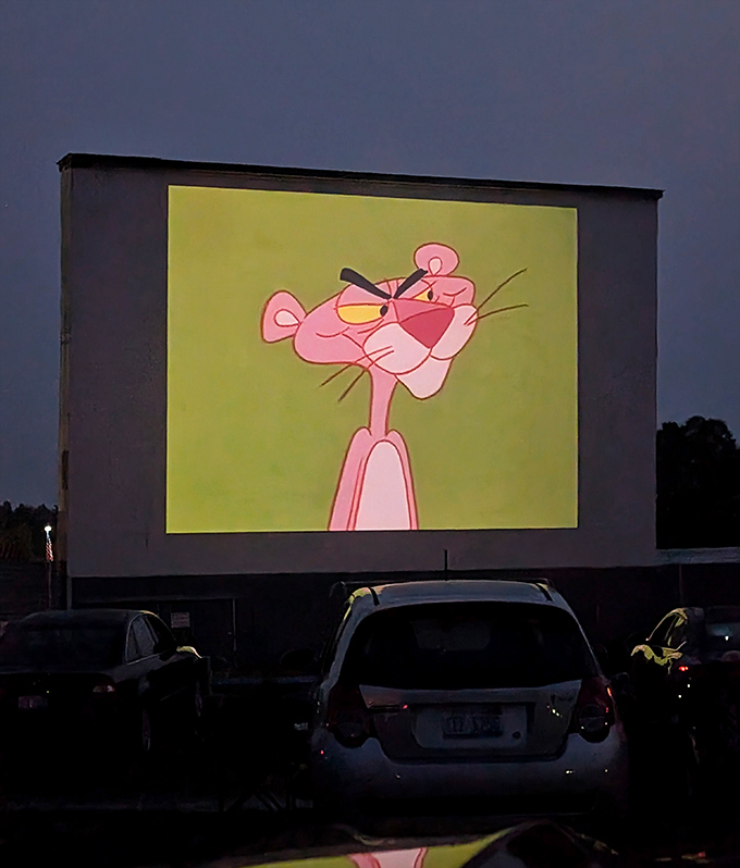 Even the Pink Panther knows this is the coolest spot to catch a flick.