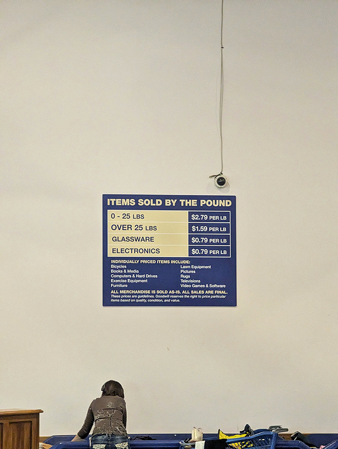 The pricing board tells the story&mdash;the more you buy, the less you pay per pound. It's like the universe rewarding your commitment to thrifting.