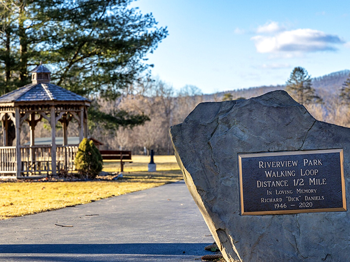 Riverview Park's half-mile walking loop and gazebo offer peaceful recreation spaces where the only thing you'll spend is quality time.