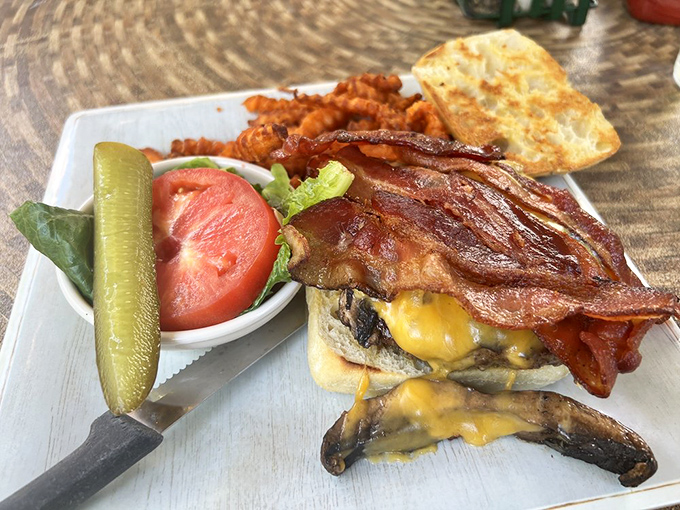 This burger isn't just lunch&mdash;it's what happens when breakfast expertise crosses over to the afternoon, with mushrooms and bacon sealing the deal.