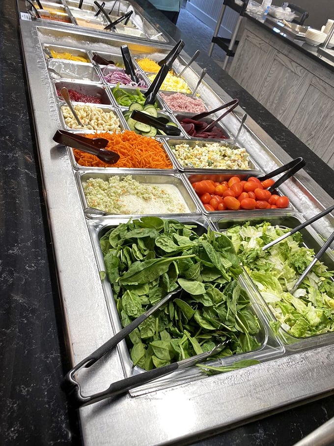 A salad bar that puts steakhouse chains to shame. Fresh, vibrant ingredients waiting to become the supporting actors to your main course star.