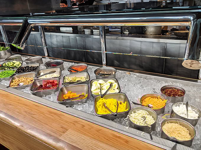 The salad bar&mdash;that magnificent spread where healthy intentions meet delicious reality, all kept perfectly chilled on beds of ice.