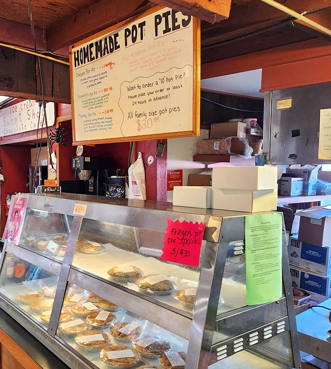 The sign doesn't lie—these pot pies are indeed homemade, in the way that makes you question every other "homemade" claim you've ever believed.