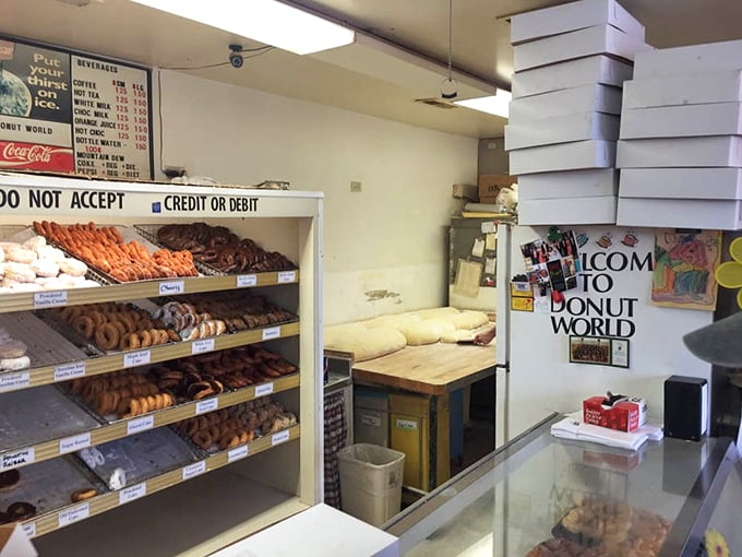 Behind the scenes at Donut World, where empty boxes wait to be filled with happiness and sent home with lucky customers.