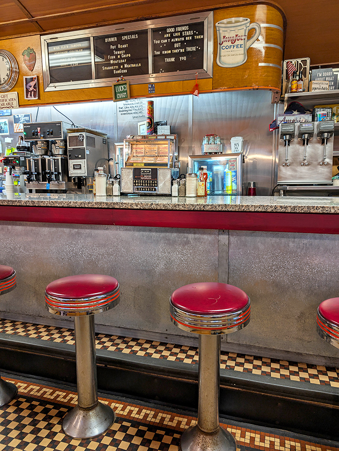 The counter view &ndash; where regulars claim their territory and servers remember exactly how you like your eggs without asking.