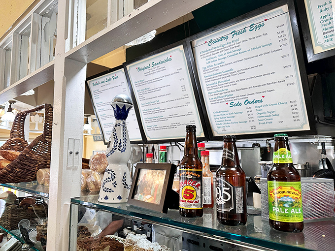 The counter displays both the day's offerings and local craft beers&mdash;because sometimes breakfast deserves a celebration.