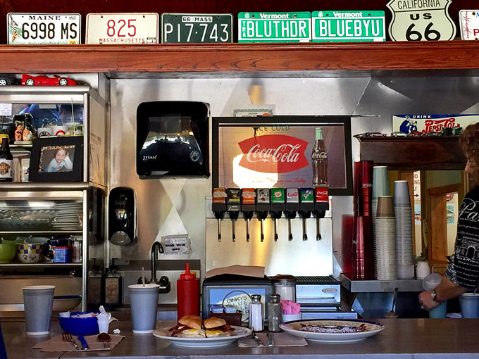 License plates and nostalgia adorn the walls while plates of perfection await their lucky recipients below.