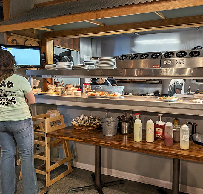 Behind the scenes where seafood dreams come true. That prep area is cleaner than most people's dining rooms.