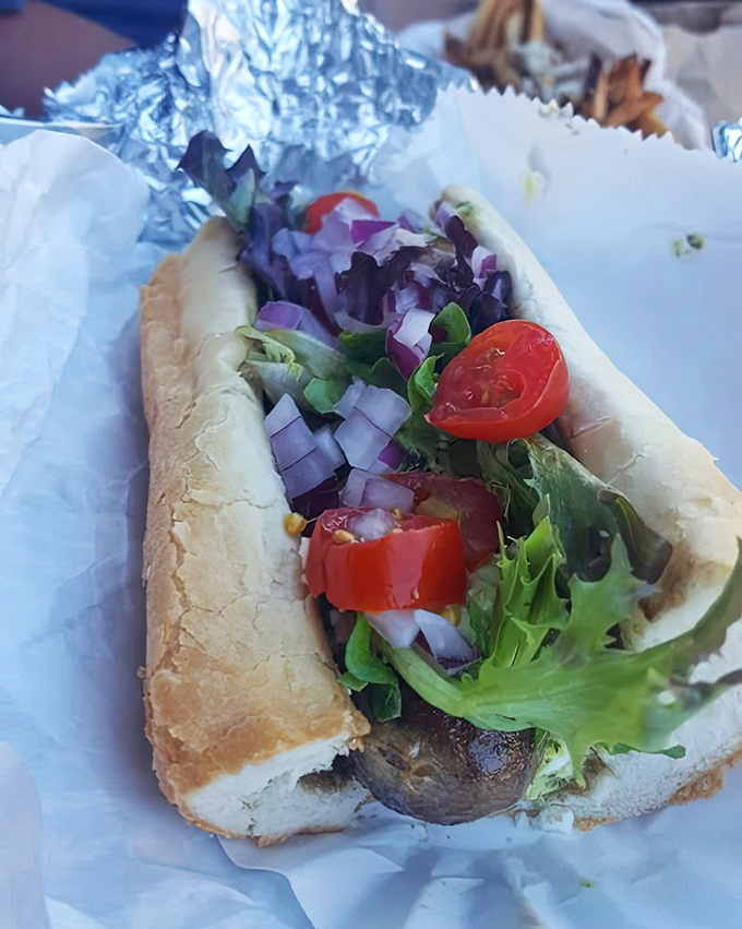 This veggie dog proves plant-based can be just as photogenic&mdash;fresh toppings adding vibrant color and crunch to a meat-free masterpiece.