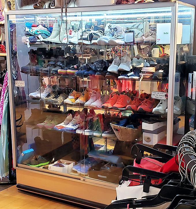 Sneaker seekers rejoice! This glass case of footwear fortune holds everything from barely-worn Nikes to vintage Vans waiting for their next adventure.