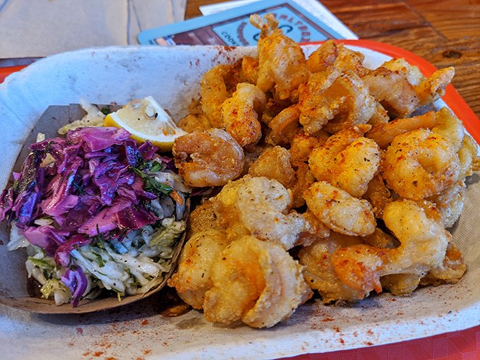 Shrimp that practically bounce with freshness, nestled beside slaw that's been given as much thought as the star of the plate.