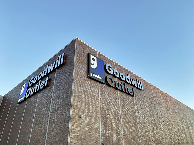 The iconic Goodwill signage stands as a beacon for the budget-conscious. Simple, straightforward, and full of promise.