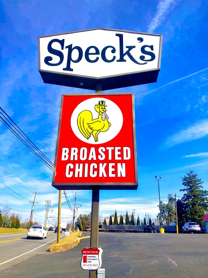 That dapper chicken on Speck's sign has been tipping his top hat to hungry travelers for decades, a roadside ambassador for Pennsylvania comfort food.