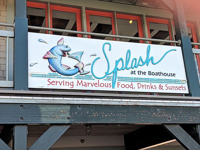 The sign promises "Marvelous Food, Drinks & Sunsets"&mdash;a rare case of truth in advertising that delivers on all three counts.