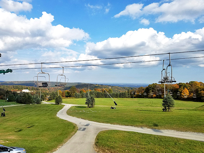 Empty chairlifts waiting patiently for winter's return &ndash; summer's reminder that seasonal changes bring entirely new ways to enjoy the same landscape.