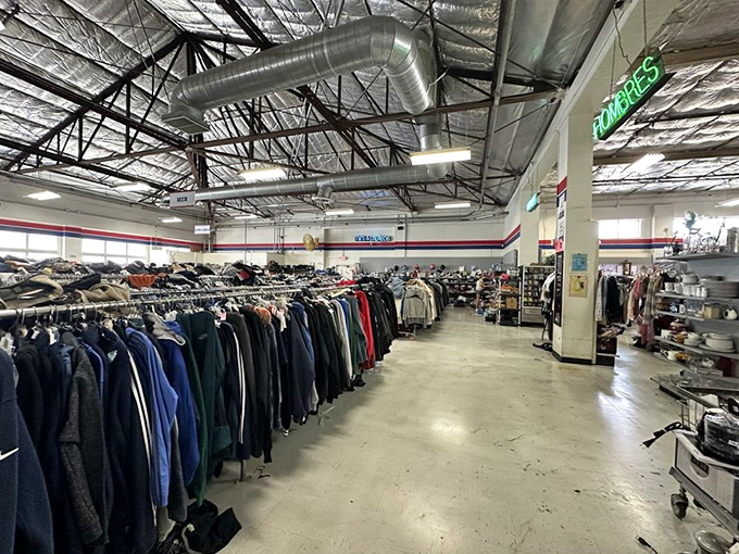 The vastness of the clothing section stretches toward the horizon like a sea of potential outfit transformations waiting to be discovered.