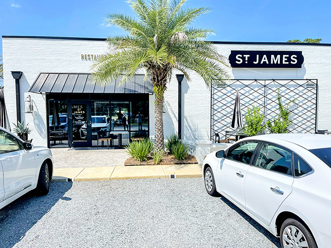 St. James brings a touch of coastal flair to inland Georgia, with that palm tree promising good things await inside.