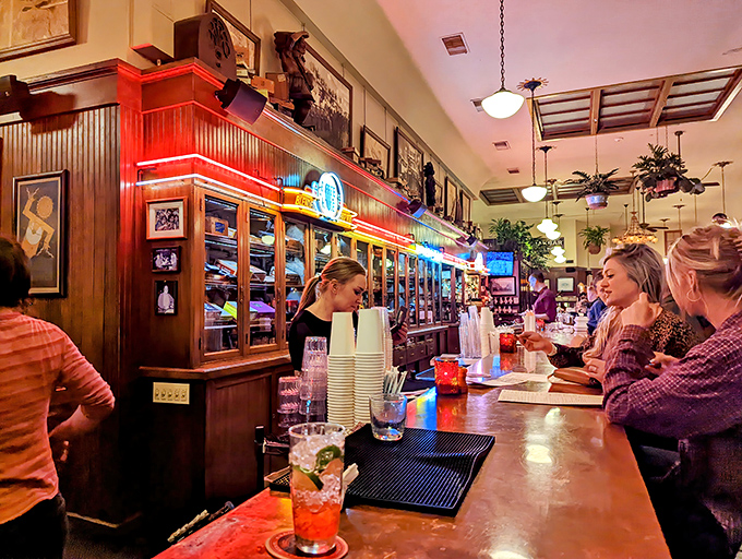 The warm glow behind the bar matches the friendly service&mdash;where your empty glass is noticed before you are.