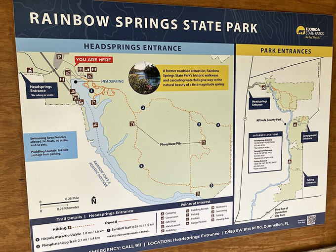 "You are here"&mdash;the four most reassuring words when exploring paradise. This map guides you through Rainbow Springs' 1,400 acres of wonder.