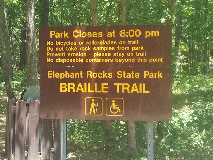 The sign says the park closes at 8pm, but these rocks have been keeping their own schedule for 1.5 billion years.