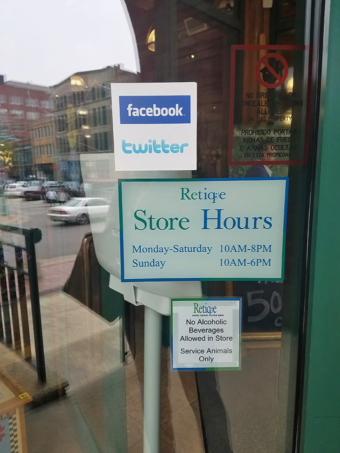 Store hours posted clearly&mdash;because knowing when to hunt is half the battle in the competitive sport of thrifting. 