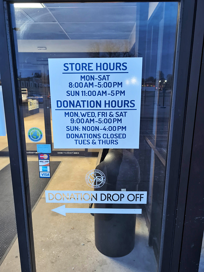 The store hours sign - your roadmap to thrifting success. Plan accordingly, treasure hunters!