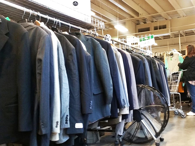 The suit section&mdash;where professional wardrobes get second chances. These gently-used blazers and slacks are ready for job interviews, weddings, or just feeling fancy on a budget.