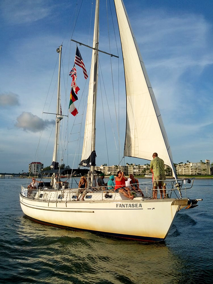 Setting sail at sunset&mdash;this vessel named "Fantasea" delivers exactly what its name promises along the Gulf Coast.