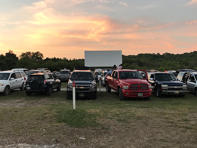 Sunset paints the sky in hues no CGI could match&mdash;nature's perfect opening act before the main feature at Stardust Drive-In.