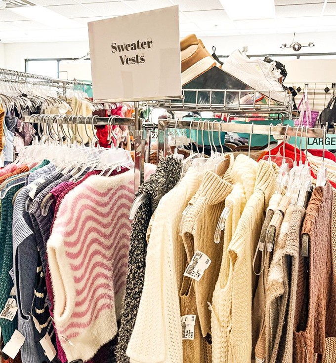 Sweater vests that bridge the gap between Mr. Rogers and Harry Styles. That wavy pattern one is practically begging to be paired with something unexpected.