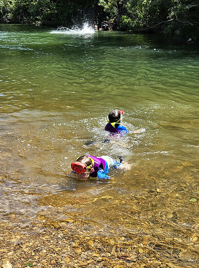 Summer's universal language: kids splashing in clear creek waters, experiencing the simple joy that no video game or smartphone app has ever successfully replicated.