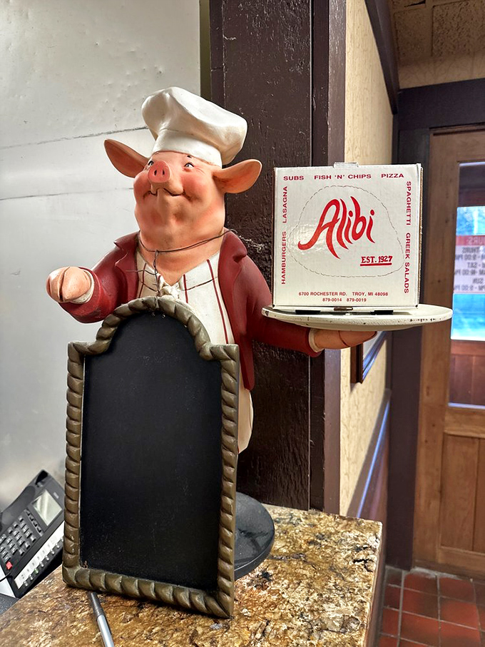 That pig figurine isn't just decoration&mdash;it's the unofficial mascot welcoming you to a place where food is taken seriously but life isn't.