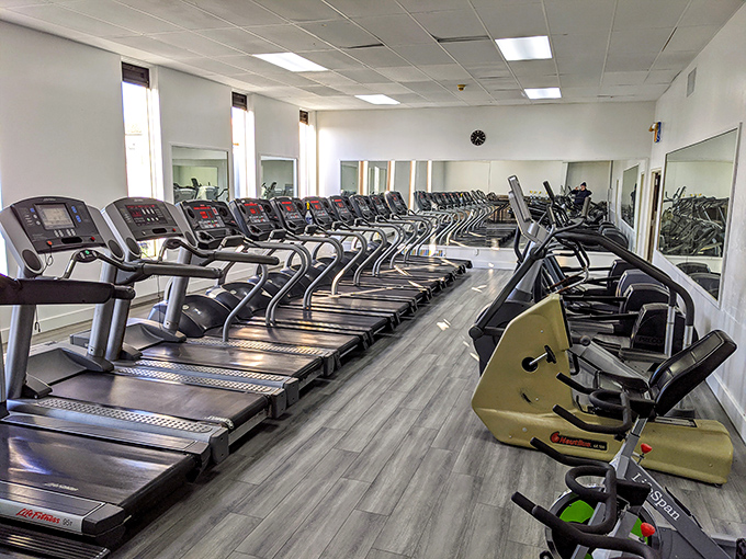 Timber Gym offers modern fitness amenities in a town where physical strength once meant wielding axes and moving logs.