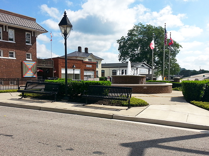 Town squares like this are America's original social networks. Those benches have hosted more meaningful conversations than Facebook ever will.