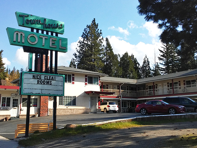 The Town House Motel promises "Nice Clean Rooms" &ndash; the kind of honest advertising that defines small-town accommodations. No infinity pools, just genuine hospitality.