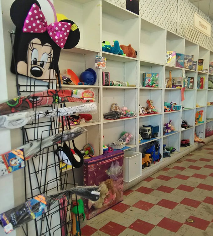 Childhood nostalgia fills these shelves, where yesterday's beloved toys patiently wait for tomorrow's imaginative adventures.