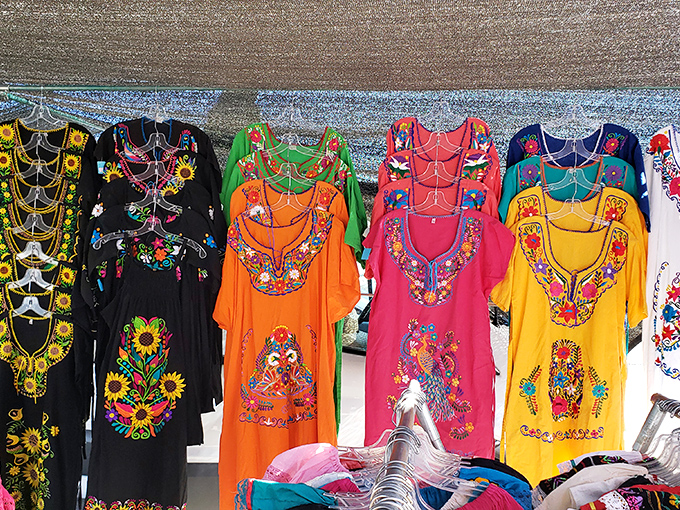 Wearable art in every hue. These traditional embroidered dresses transform ordinary afternoons into celebrations with their vibrant floral designs.