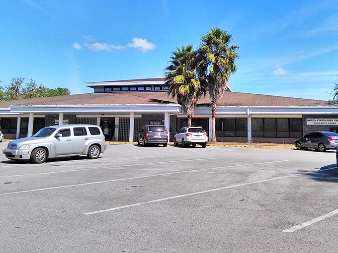 Even Brooksville's post office embraces the town's architectural aesthetic, with covered walkways offering shade from the Florida sun.
