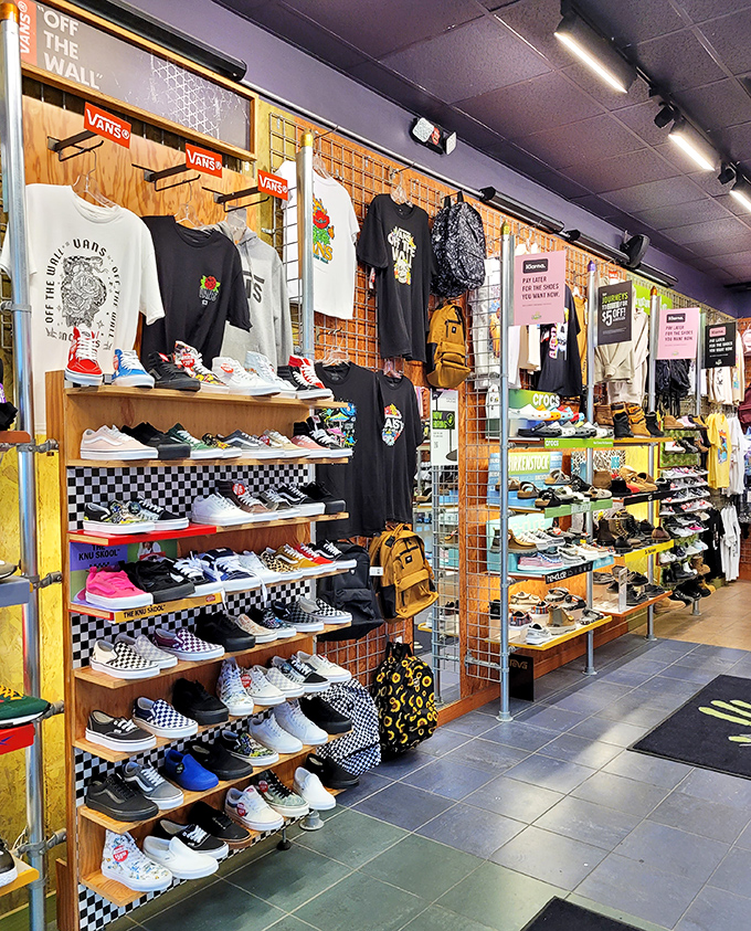 The Vans store: where middle-aged shoppers pretend they still understand youth culture. Those checkerboard shoes are the mullet of footwear—business enough for adults, party enough for teens.