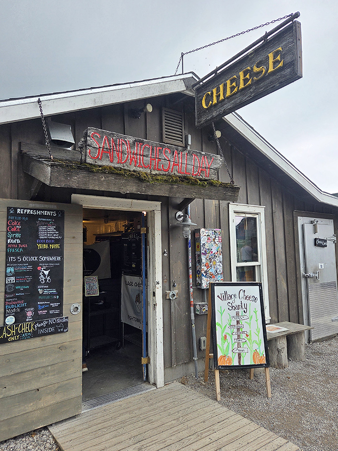 The Village Cheese Shanty's weathered wooden exterior belies the treasure within&mdash;sandwiches that have achieved legendary status among food pilgrims.