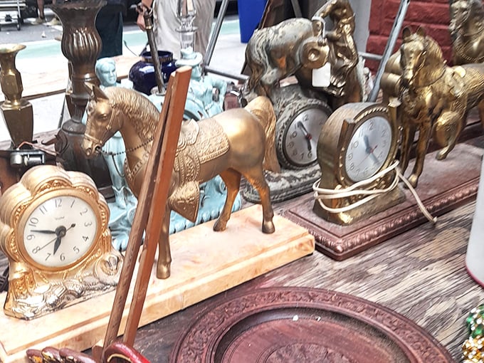 Time stands still—literally—with these vintage clocks and figurines. Perfect for adding that "I inherited this from someone interesting" vibe to your apartment.