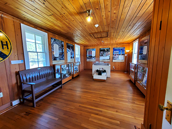 Warm wood paneling and historical displays in the visitor center tell the story of this lighthouse and the brave keepers who maintained it.