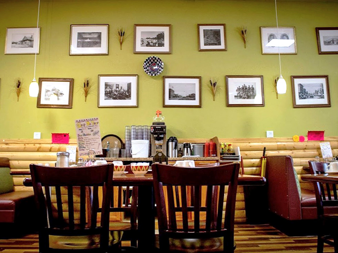 The wall display of historic Minot photos reminds you that while fashions change, the human need for good hash browns remains constant.