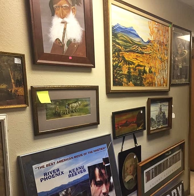 Art that once adorned someone's living room wall now waits for its next admirer&mdash;that bearded gentleman has seen some things, I tell you.